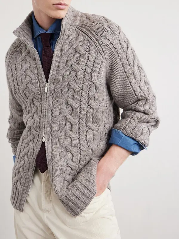 Brunello Cucinelli Cable-knit Cashmere Zip-up Sweater
