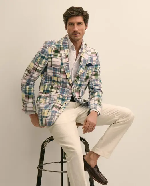 Brooks Brothers No. 1 Sack Sport Coat In Cotton Patchwork Madras - Faded Green