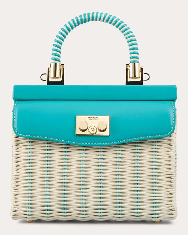 Rodo Small Paris Woven Wicker Leather Handbag - Neutral