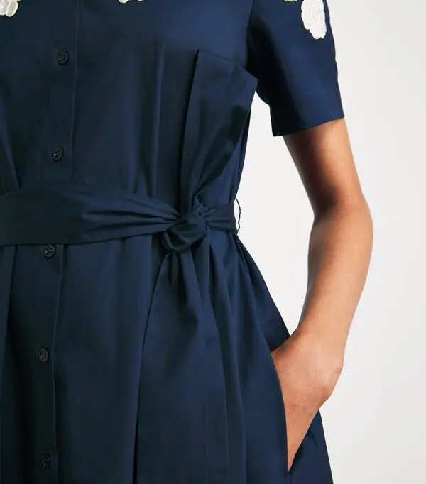 Carolina Herrera Embroidered Floral Midi Shirt Dress - Navy