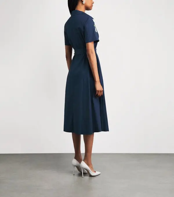 Carolina Herrera Embroidered Floral Midi Shirt Dress - Navy