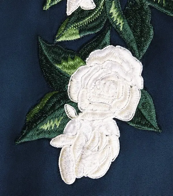 Carolina Herrera Embroidered Floral Midi Shirt Dress - Navy