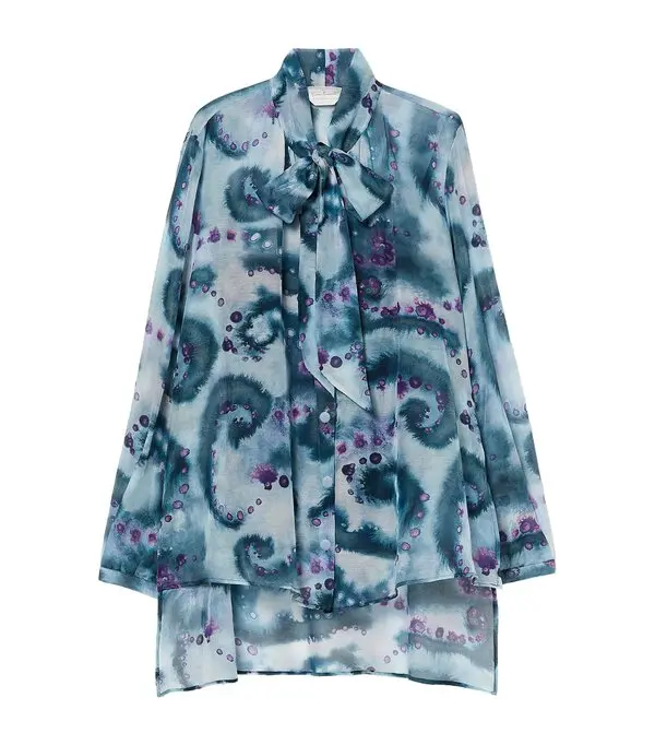Marina Rinaldi Cotton-silk Printed Blouse - Navy