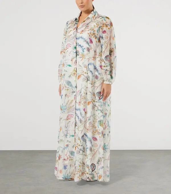 Marina Rinaldi Cotton-silk Printed Maxi Shirt Dress