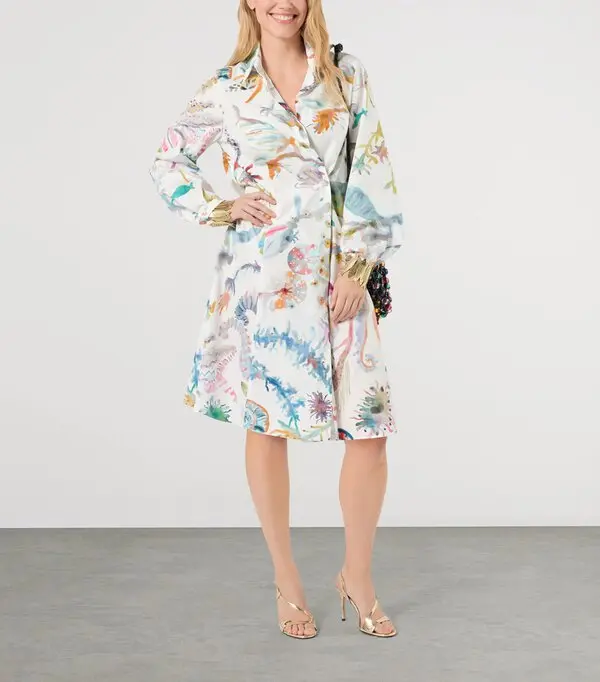 Marina Rinaldi Printed Cotton Midi Shirt Dress - Neutral