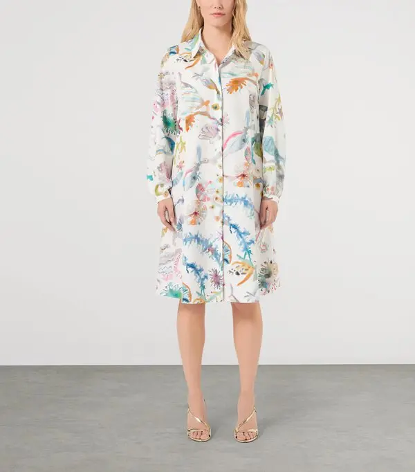 Marina Rinaldi Printed Cotton Midi Shirt Dress - Neutral