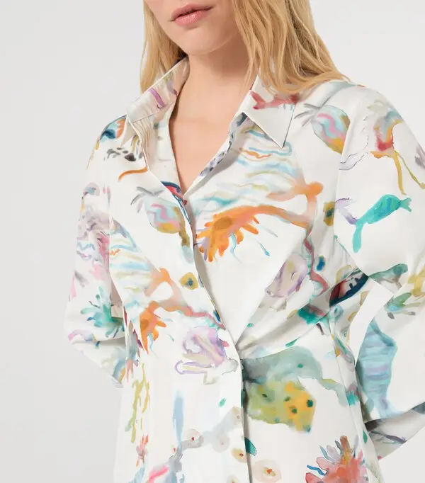 Marina Rinaldi Printed Cotton Midi Shirt Dress - Neutral