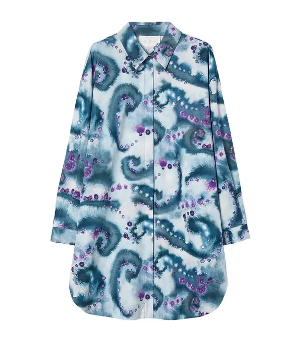 Marina Rinaldi Cotton Printed Midi Shirt Dress - Navy