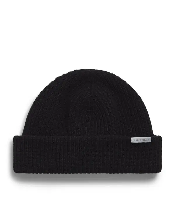 Balenciaga Wool Ribbed Beanie - Black