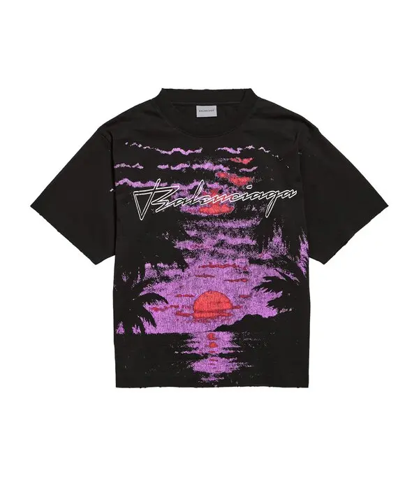 Balenciaga Distressed Cotton Sunset T-shirt - Black