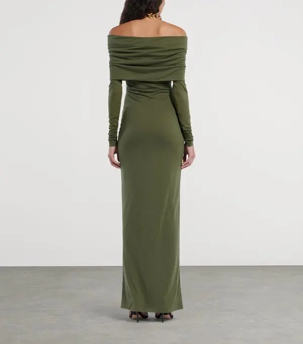 Balenciaga Long Sleeve Maxi Dress With Off-the-shoulder Neckline
