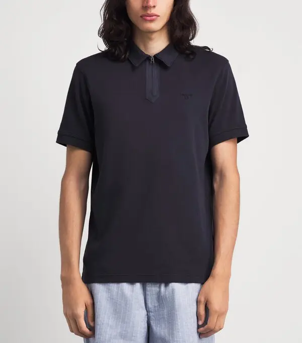 Barbour Zip-up Crackehall Polo Shirt - Navy