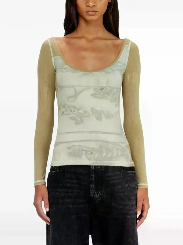 DIESEL® Ribbed Knit Digital Print Long Sleeve Top