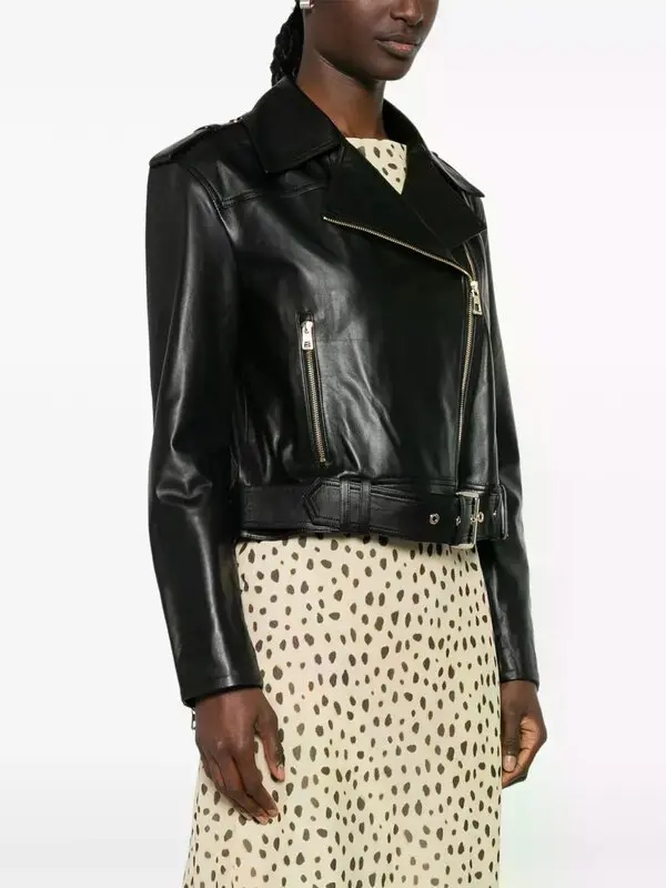 ADRIANNA FERETTI Belted Leather Biker Jacket