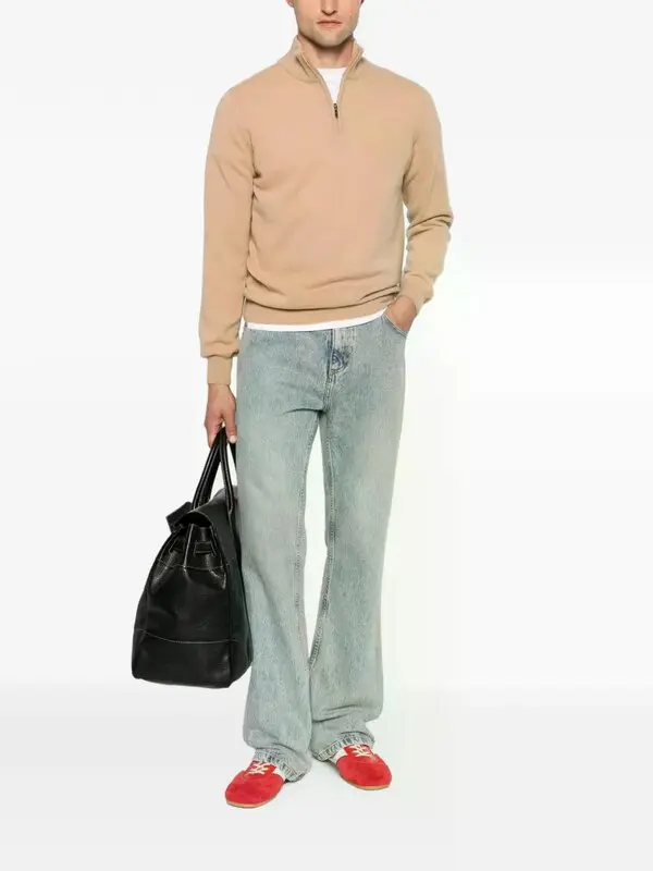 SERGIO MORETTI FIRENZE Half-zip High Neck Sweater - Neutrals