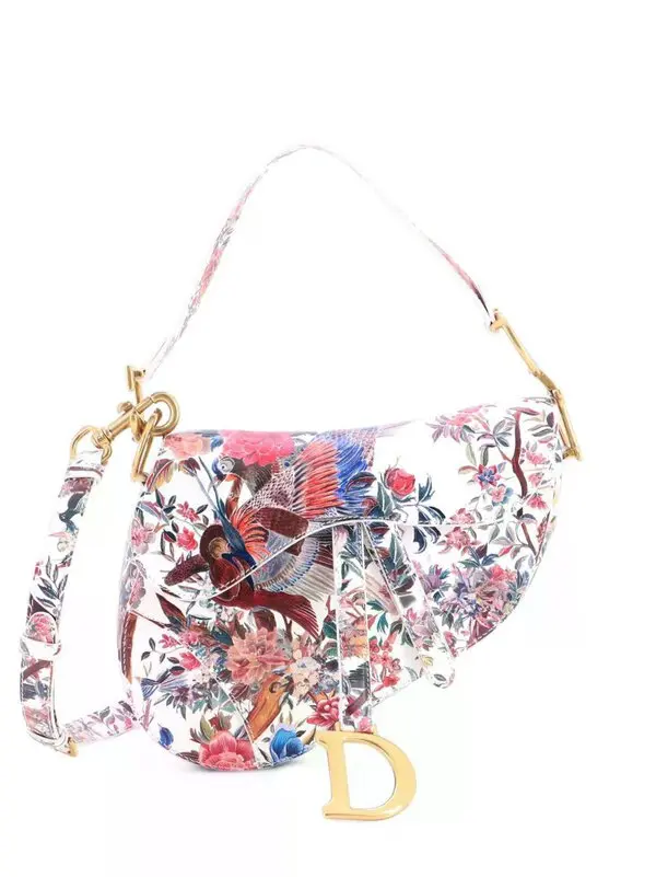 Dior Saddle Handbag With Strap In Printed Leather - Multicolour
