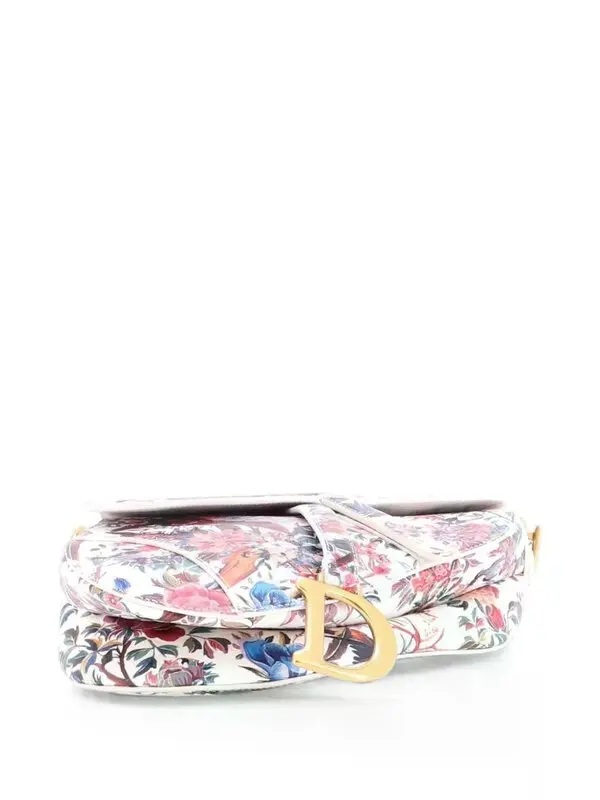 Dior Saddle Handbag With Strap In Printed Leather - Multicolour