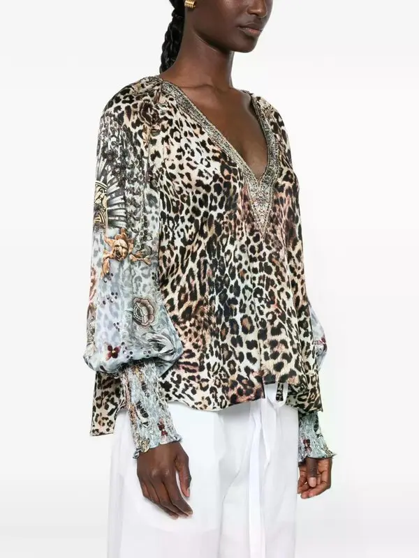 Camilla Leopard-print Crystal-embellished Blouse