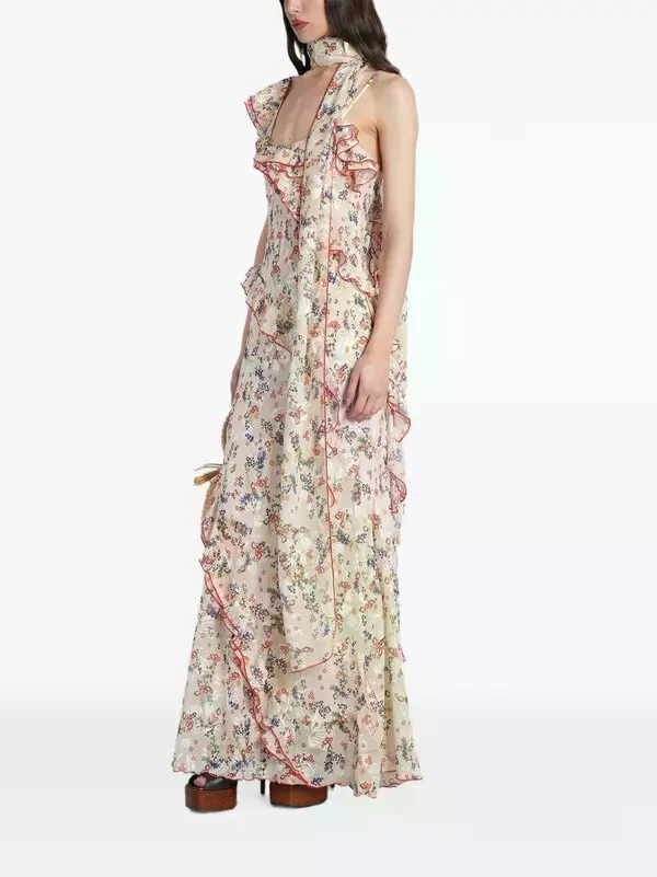 SIEDRES Beige Floral Print Ruffled Dress