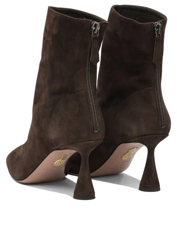 AQUAZZURA 75mm Amore Suede Ankle Boots - Brown