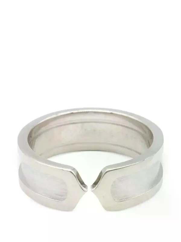 Cartier 18k White Gold Brushed And Polished Finish Engraved Logo C2 Ring - Silver