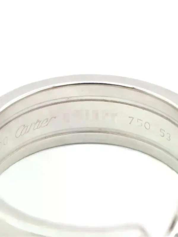 Cartier 18k White Gold Brushed And Polished Finish Engraved Logo C2 Ring - Silver