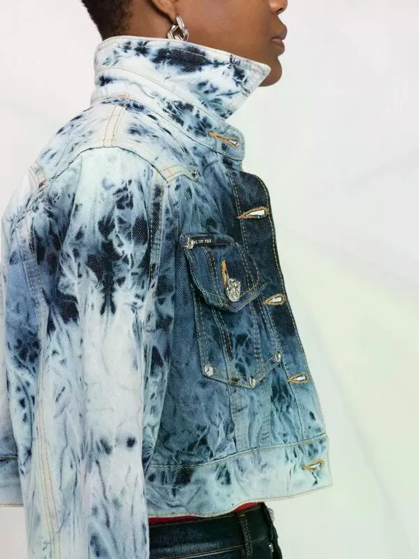 Philipp Plein Bleached Effect Cropped Denim Jacket - Blue