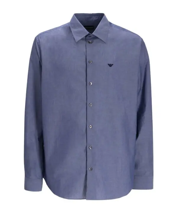 Emporio Armani Eagle-logo Cotton Shirt - Blue
