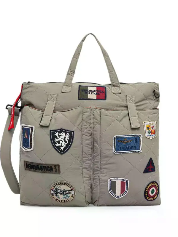 AERONAUTICA MILITARE Quilted Tote Bag With Patch Detail - Grey