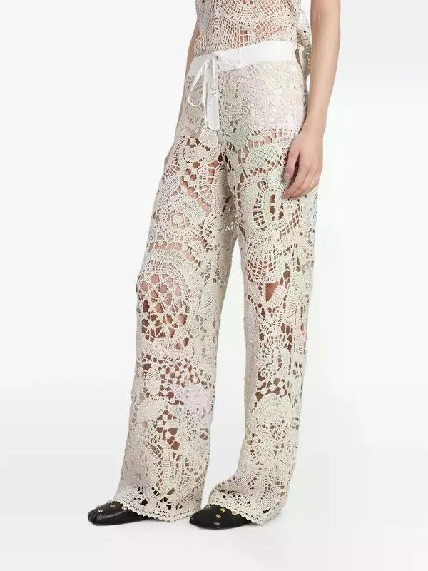 SIEDRES Ecru Crochet-knit Wide-leg Trousers