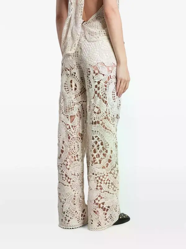 SIEDRES Ecru Crochet-knit Wide-leg Trousers