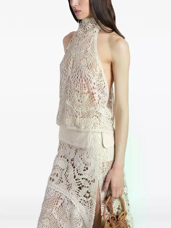 SIEDRES Ecru Crochet-knit Halterneck Top