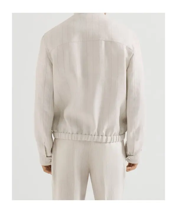 Brunello Cucinelli Linen Chalk Stripe Chevron Outerwear Jacket