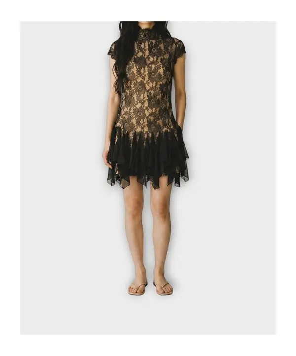 Valentino Garavani Short-sleeved Lace Dress With Floral Pattern