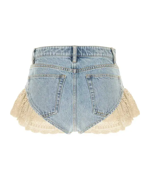 FRAME Crochet Ruffle Denim Shorts