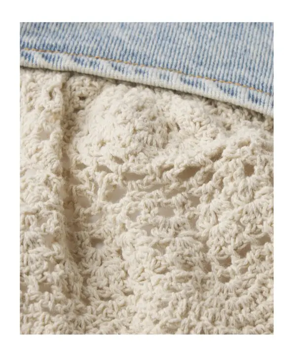 FRAME Crochet Ruffle Denim Shorts