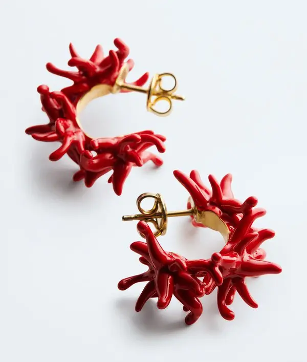 Bottega Veneta Sea Coral Hoop Earrings - Red