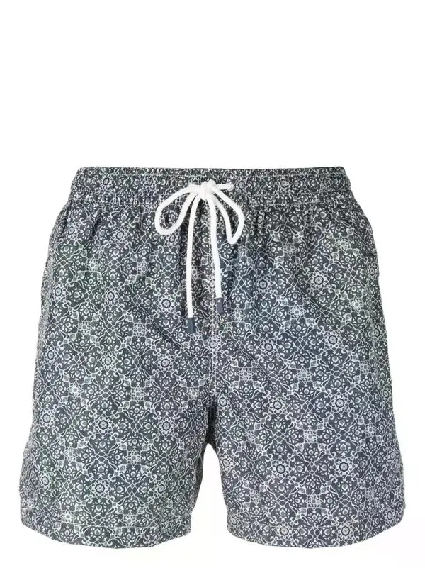 Fedeli Graphic Print Swim Shorts - Grey
