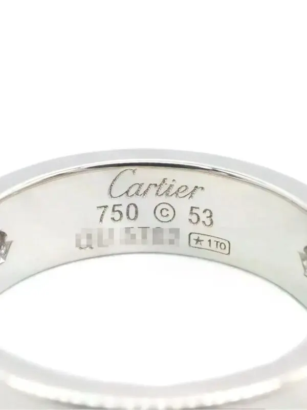 Cartier 18k White Gold Diamond Engraved Logo Screw-head Motif Ring - Silver