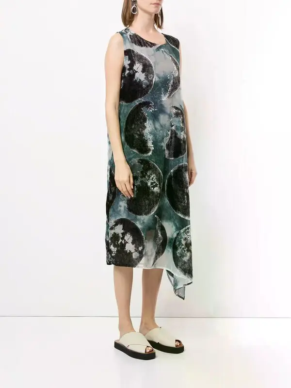 Y’s Moon Print Sleeveless Midi Dress