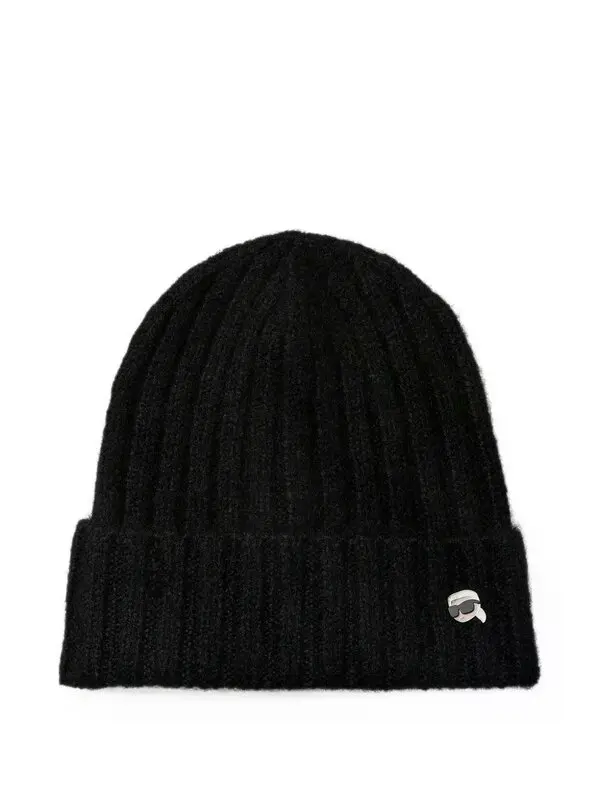 Karl Lagerfeld Ribbed-knit Beanie Hat - Black