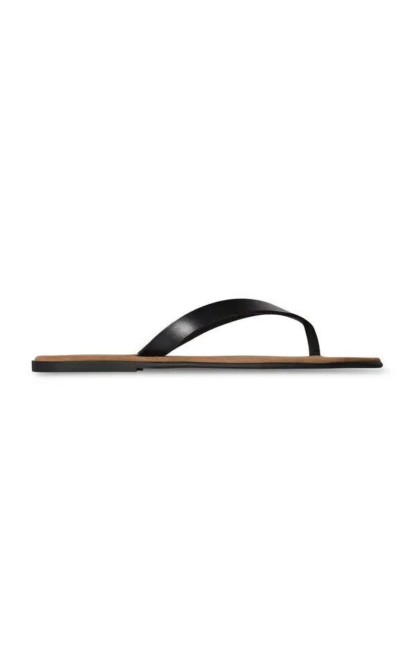 THE ROW Beach Leather Flip Flops - Black