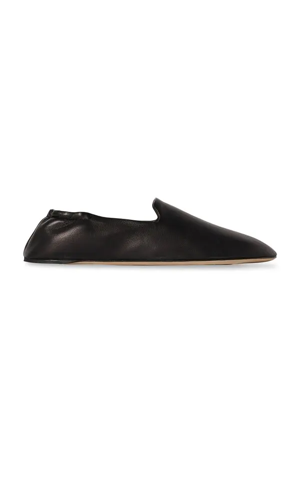 THE ROW Casa Leather Slip-on Slippers - Black