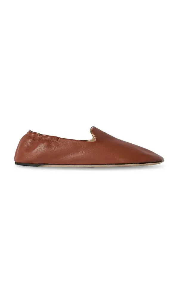 THE ROW Casa Leather Slip-on Slippers - Tan