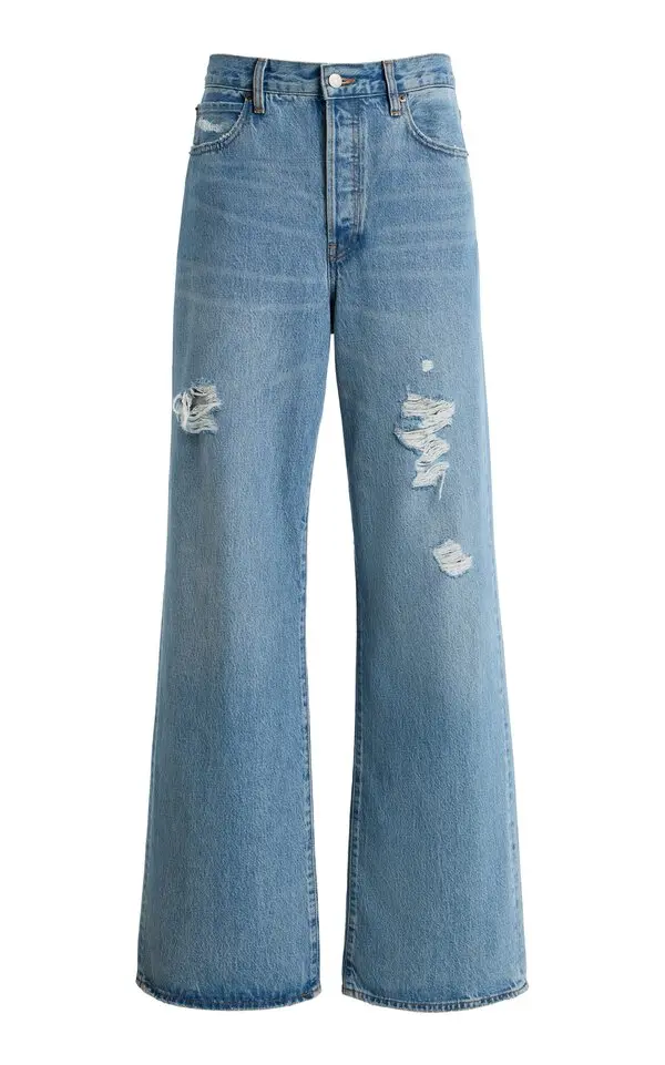 FRAME Mid-rise Wide-leg Jeans With Distressed Detailing - Medium Wash