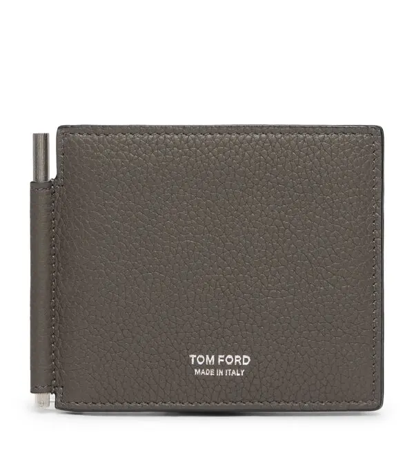 TOM FORD Grained Leather Money Clip Wallet - Grey