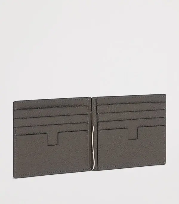 TOM FORD Grained Leather Money Clip Wallet - Grey