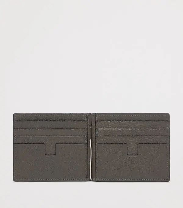 TOM FORD Grained Leather Money Clip Wallet - Grey