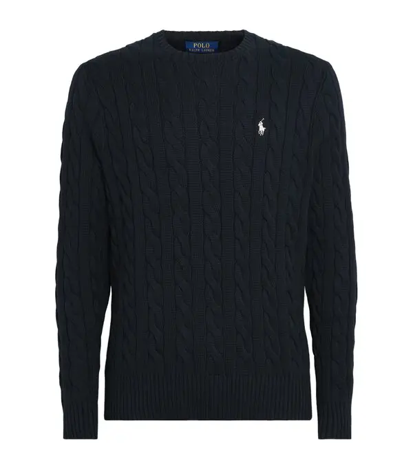 Polo Ralph Lauren Cotton Cable-knit Crewneck Sweater With Polo Pony