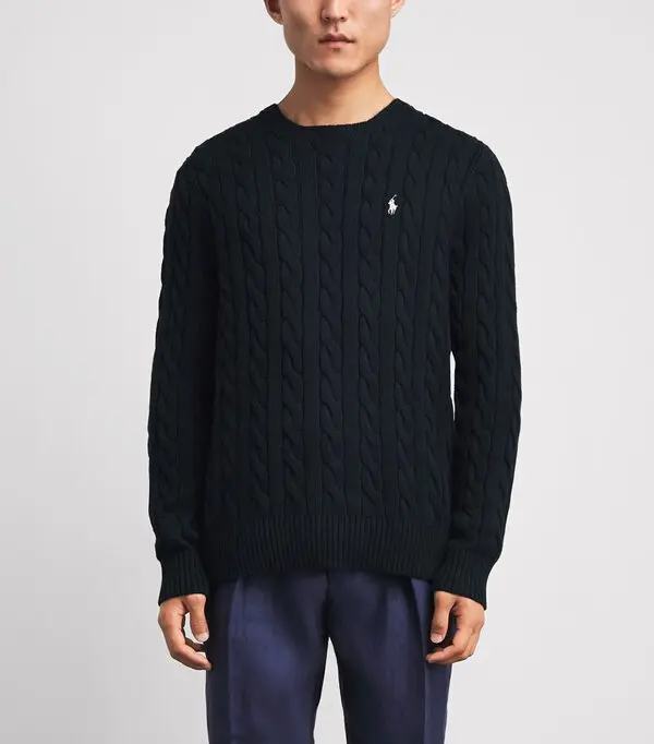 Polo Ralph Lauren Cotton Cable-knit Crewneck Sweater With Polo Pony